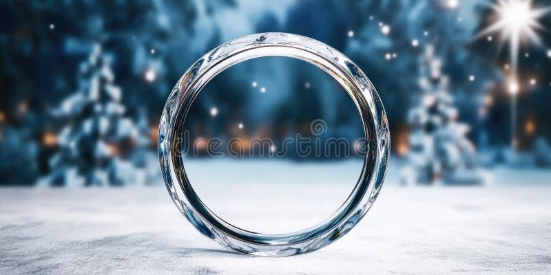 Winter Magic: Crystal Ring in Snowy Forest with Sparkling Lights Stock ...