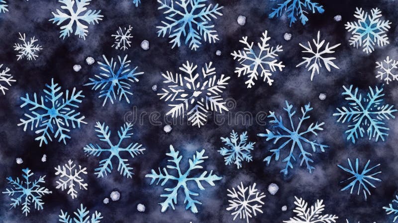 Winter Magic: Hand-Painted Blue Snowflakes on Dark Background Stock ...