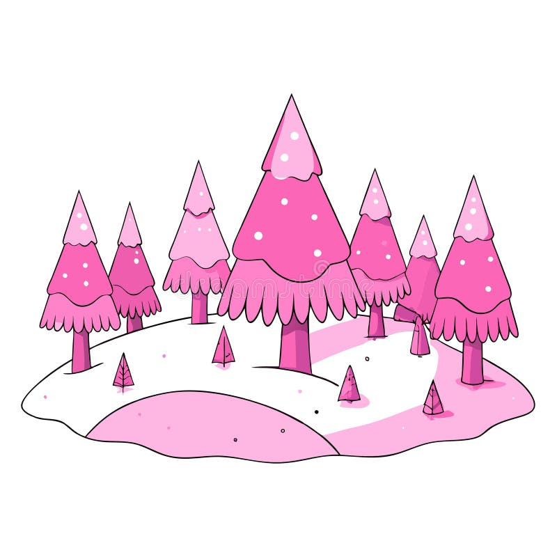 Winter Magic Wonderland with Pink Illuminated Trees. Art Stock Vector ...