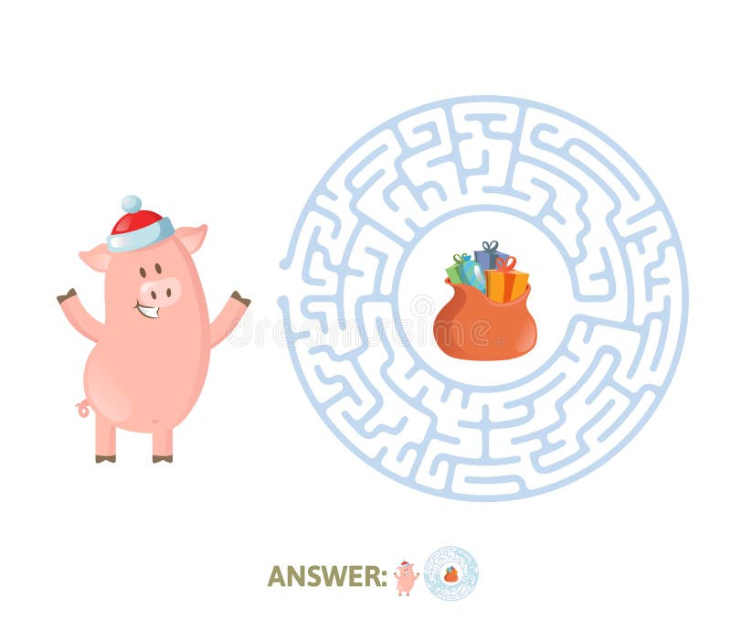 Winter Maze Game. Labyrinth with Funny Piggy Character and Answer. Flat ... Winter Maze Game. Labyrinth with Funny Piggy Character and Answer. Flat ...