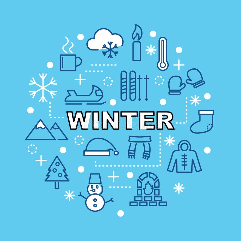 Winter Minimal Outline Icons Stock Vector - Illustration of cloud, coat ...
