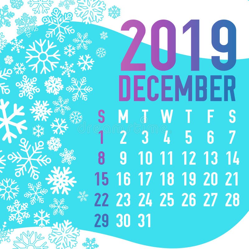 2019 Winter Months Calendar Template Stock Vector - Illustration of ...