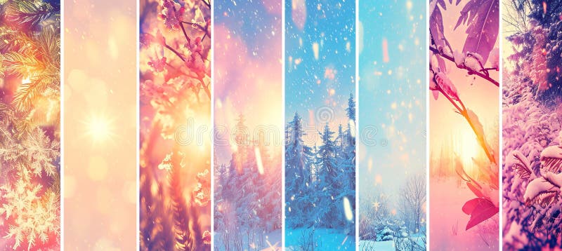 Winter Mood Collage with Bright White Light and Vertical Divisions ...