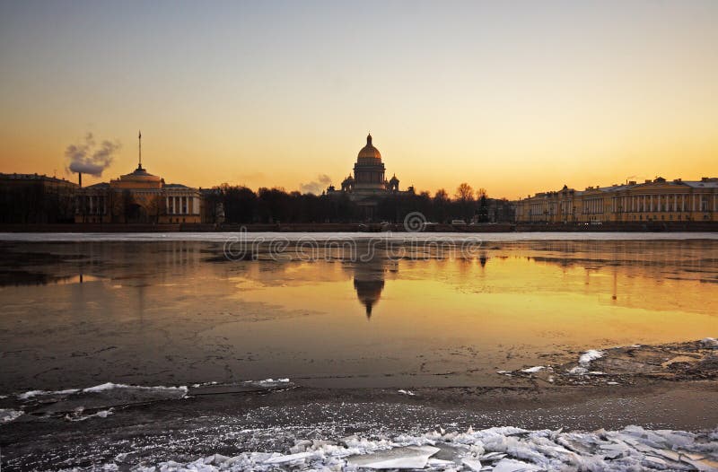 Winter Morning Above the River Neva Stock Image - Image of building ...