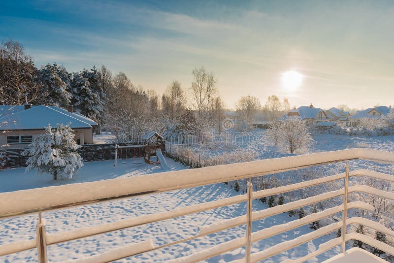Winter Morning, View on Backyard from a Balcony Stock Image - Image of ...