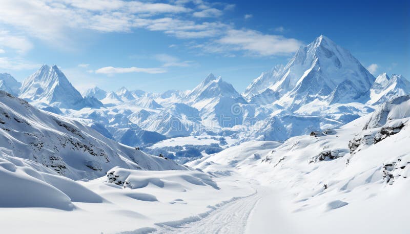 Winter Mountain Adventure Skiing on Icy Slopes, Under Blue Skies ...