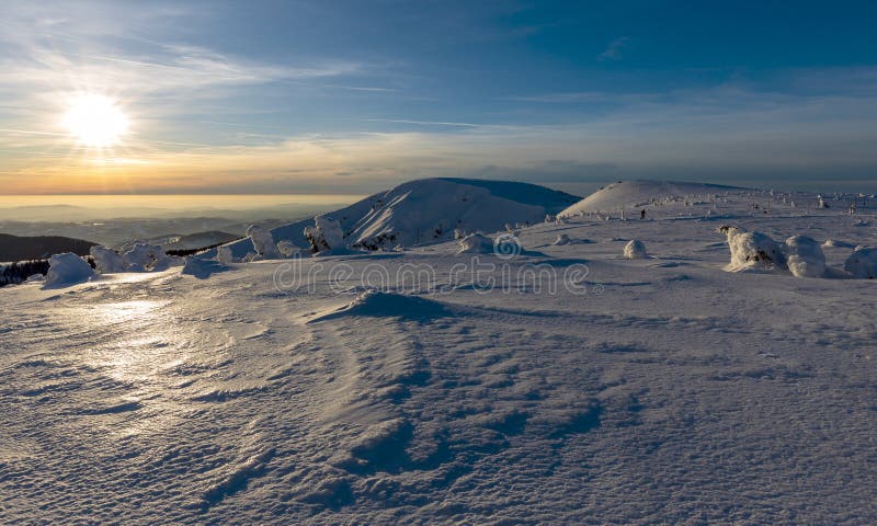 Winter Mountain Dream at Sunset Stock Photo - Image of hiking ...