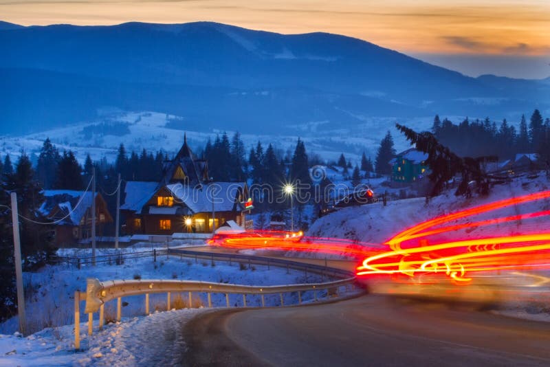 Winter mountain evening stock photo. Image of winter - 69510134