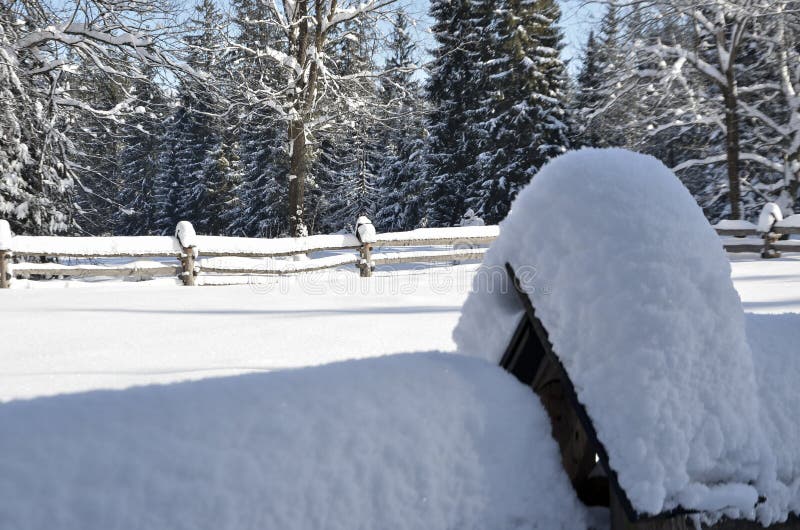 Winter Mountain Landscape with Falling Snow Stock Image - Image of ...