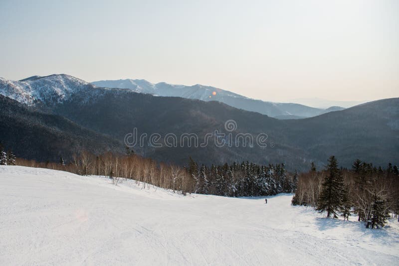 Winter Mountain Landscape Sakhalin Island. Stock Image - Image of cross ...