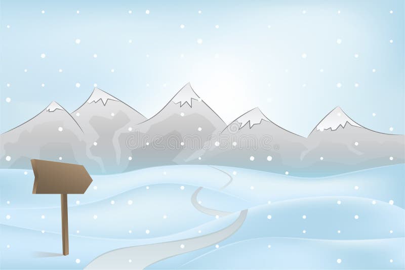 Winter Mountain Outdoors with Path and Pointer at Snowfall Vector Stock ...