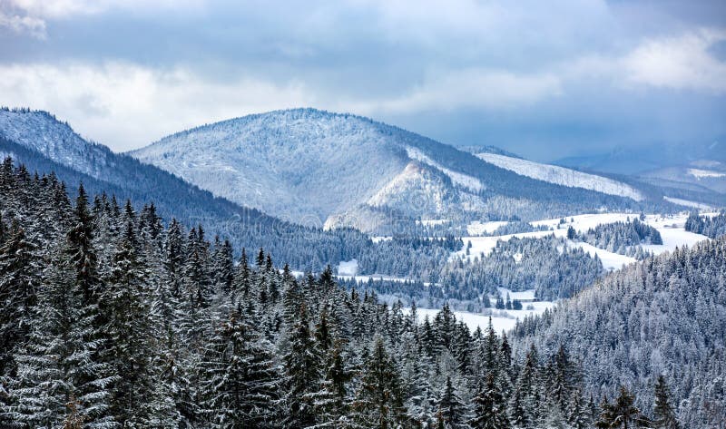 Winter Mountain Scene in Slovakia Stock Photo - Image of cover ...