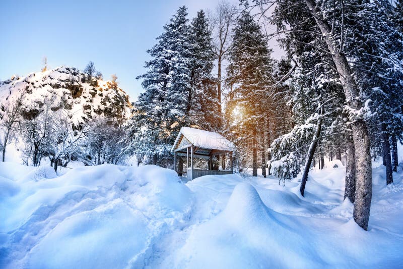 Winter mountain scenery stock image. Image of house, outside - 37084651