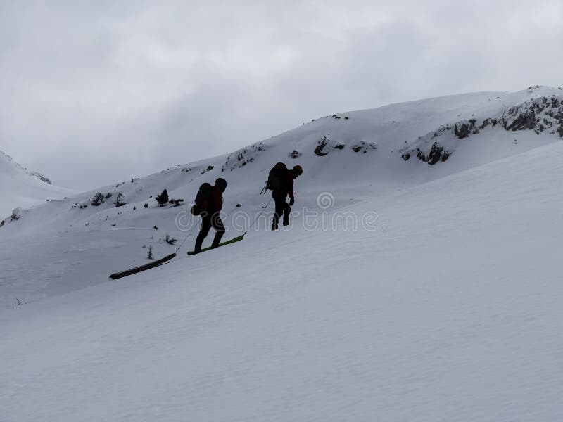 Winter Mountain Views, Mountaineers` Walking and Steep Slopes Stock ...