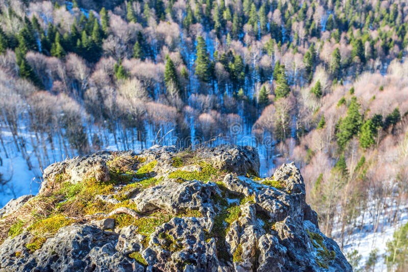Winter Mountains Panorama with Cliff Edge in Front Stock Photo - Image ...