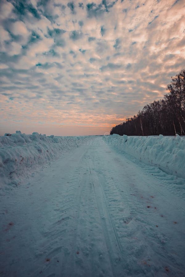 Winter Nature in the Russian Countryside at Sunset Stock Image - Image ...