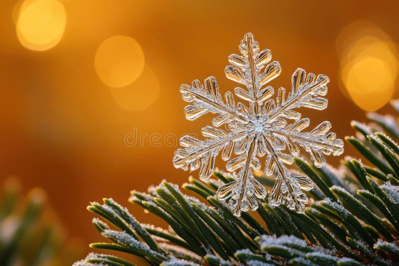 Winter Nature Scene, Fragile Snowflake Resting on a Pine Needle Against ...