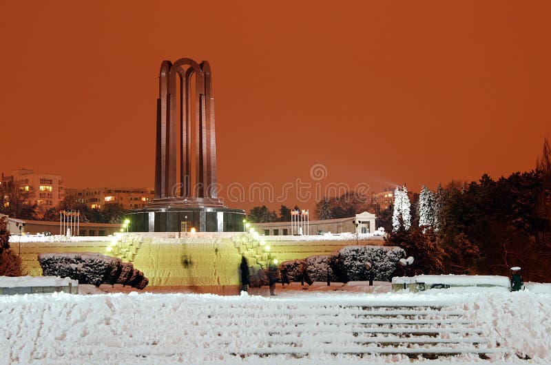 Very High Top View on Basarab Bridge at Night, in Bucharest, Ro ...
