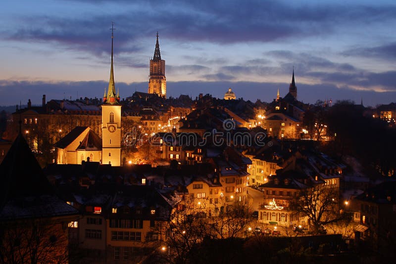 Winter Night in Bern, Switzerland Stock Image - Image of range, towers ...