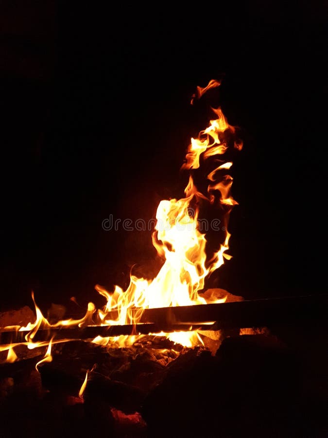 Winter Night Bonfire at Camp Site Stock Photo - Image of campfire ...