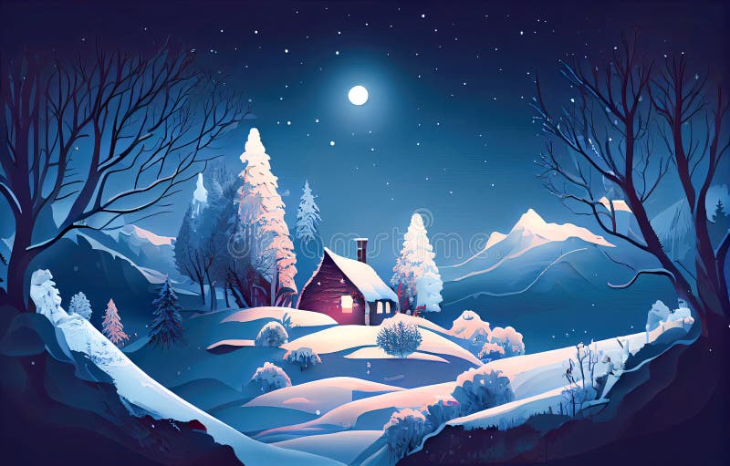 Winter Night in the Countryside. Generative AI, Generative, AI Stock ...