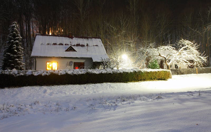 Winter Night Landscape With Building Stock Image - Image of landscape ...