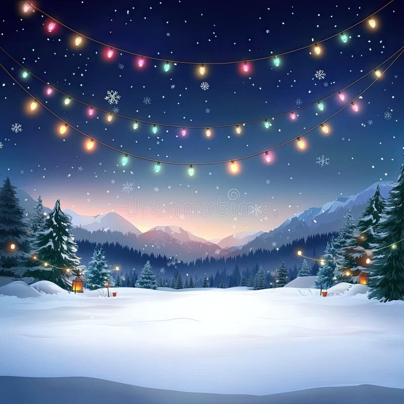 Winter Night Landscape with Lights Stock Photo - Image of festive ...