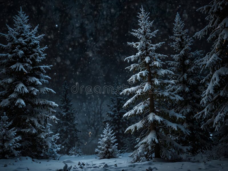 Winter Night Landscape Snowy Forest and Fir Branches. Stock Image ...