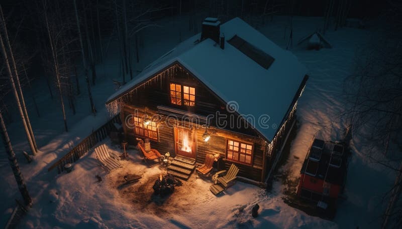 Winter Night in Rustic Cottage, Illuminated by Lantern Generated by AI ...