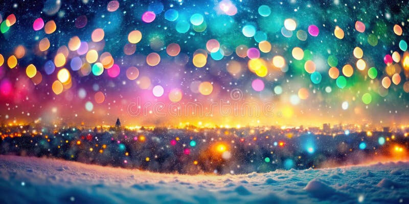 Winter Night Scene Magical City Lights and Falling Snow. Generative AI ...