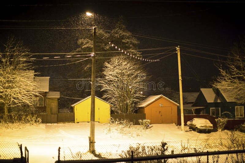 Winter Night in a Small Russian Town. Nature. Stock Photo - Image of ...