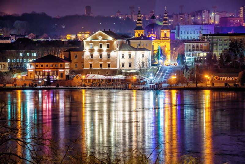 Winter Night in Ternopil, Ukraine Editorial Photography - Image of ...