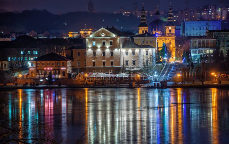 Winter Night in Ternopil, Ukraine Editorial Stock Photo - Image of ...