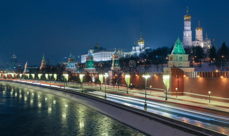 Winter Night View of the Kremlin Stock Image - Image of heritage ...