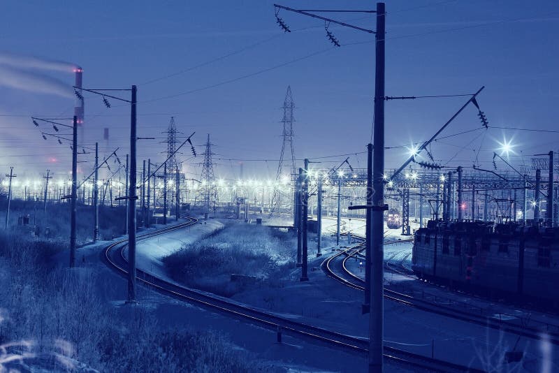 Winter Night View of the Railway Stock Photo - Image of north, european ...