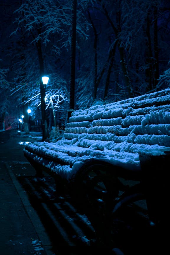 Winter Night Walk in Park with Lanterns. Stock Image - Image of lamps ...