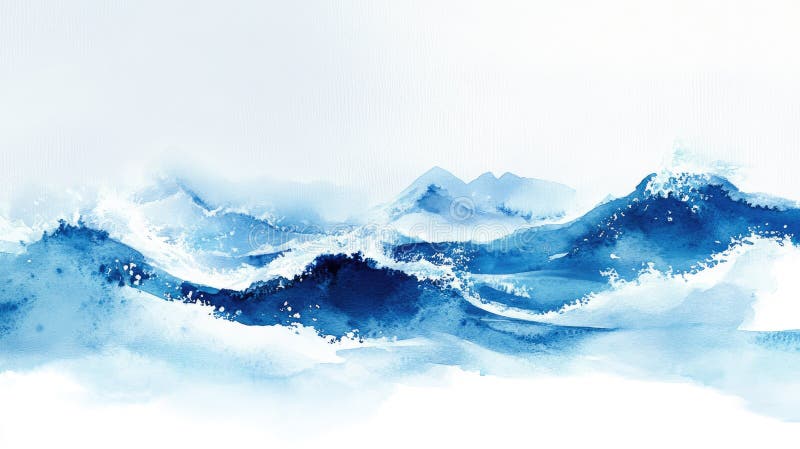 Winter Ocean Waves Watercolor, White Snow Abstract Background Stock ...