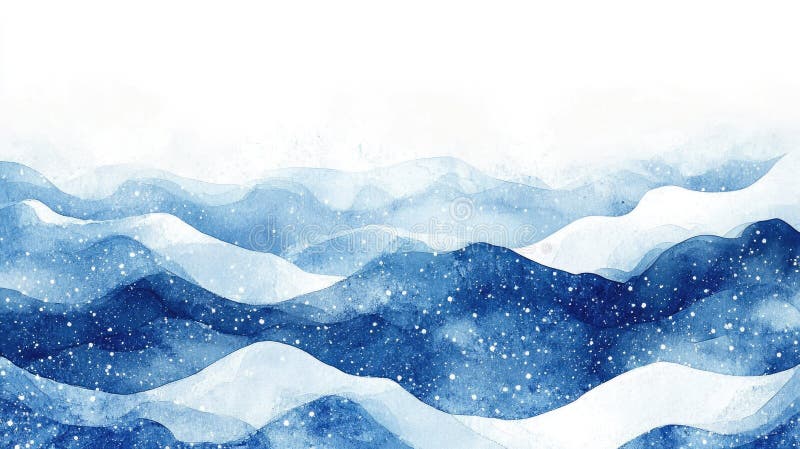 Winter Ocean Waves Watercolor, White Snow Abstract Background Stock ...