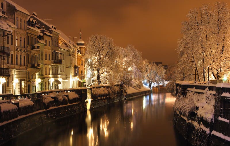 Night town stock photo. Image of outdoors, lights, snowy - 18949492
