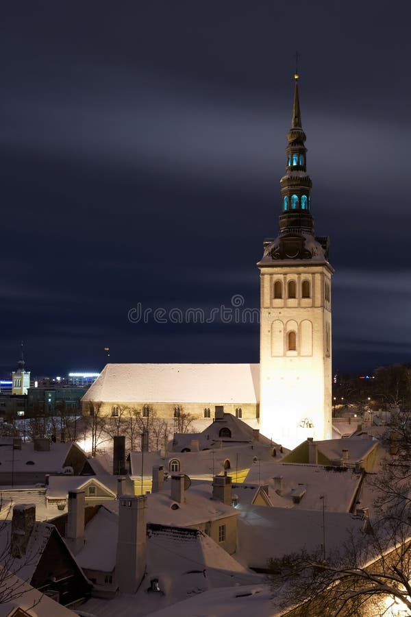 Winter Old Town at night stock photo. Image of city, illuminated - 12431692