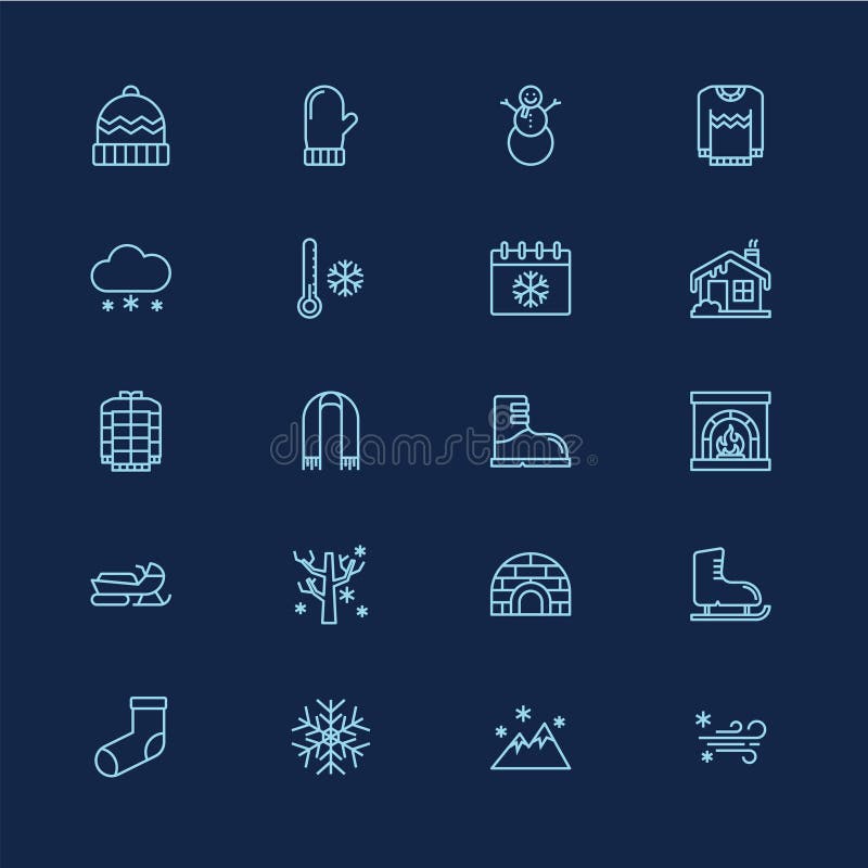 Winter Outline Icon Set Template Stock Vector - Illustration of ...