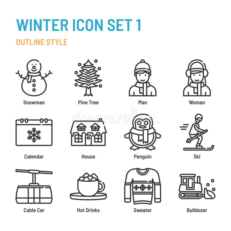 Winter in Outline Icon and Symbol Set Stock Vector - Illustration of ...