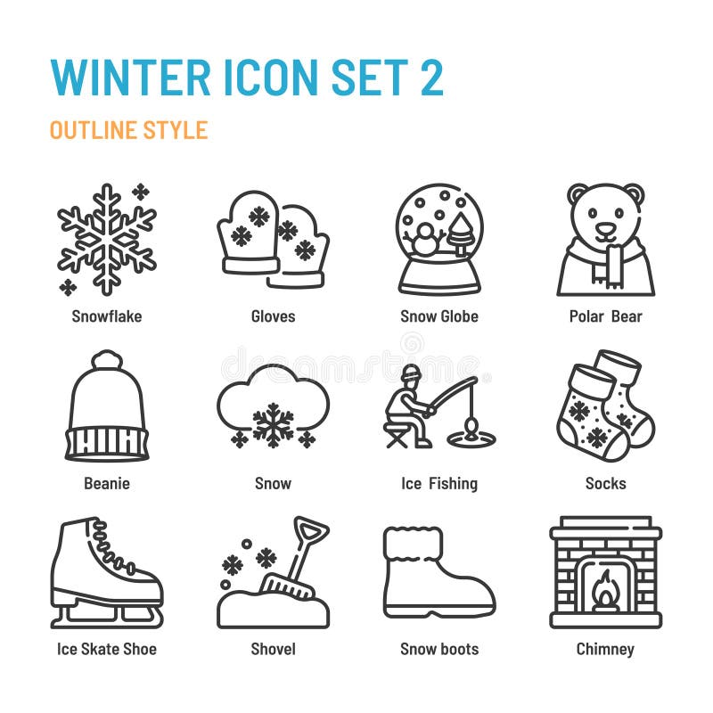 Winter in Outline Icon and Symbol Set Stock Vector - Illustration of ...