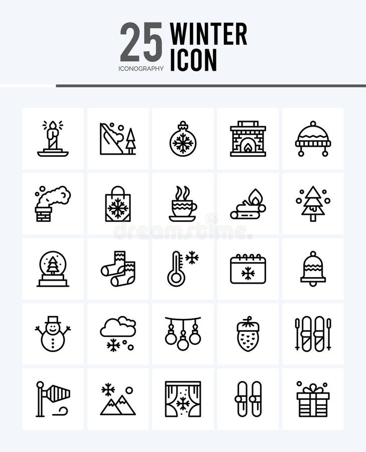 25 Winter Outline Icons Pack Vector Illustration Stock Vector ...