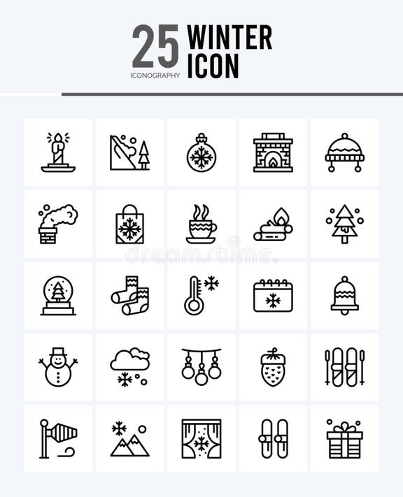 25 Winter Outline Icons Pack Vector Illustration Stock Vector ...