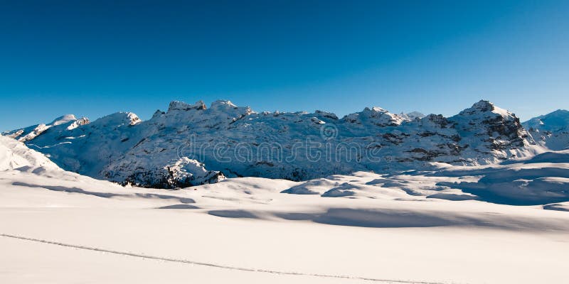 Winter panorama stock image. Image of hiking, snow, frutt - 7655767