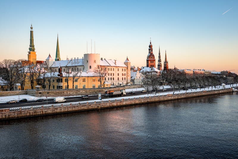 Winter Panorama of Old Riga in the Evening Editorial Photo - Image of ...