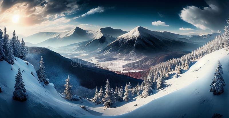 Winter Panorama Snowy Mountains, Snow-capped Peaks - AI Generated Image ...