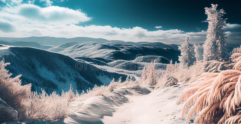 Winter Panorama Snowy Mountains, Snow-capped Peaks - AI Generated Image ...