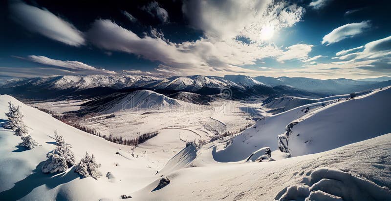 Winter Panorama Snowy Mountains, Snow-capped Peaks - AI Generated Image ...